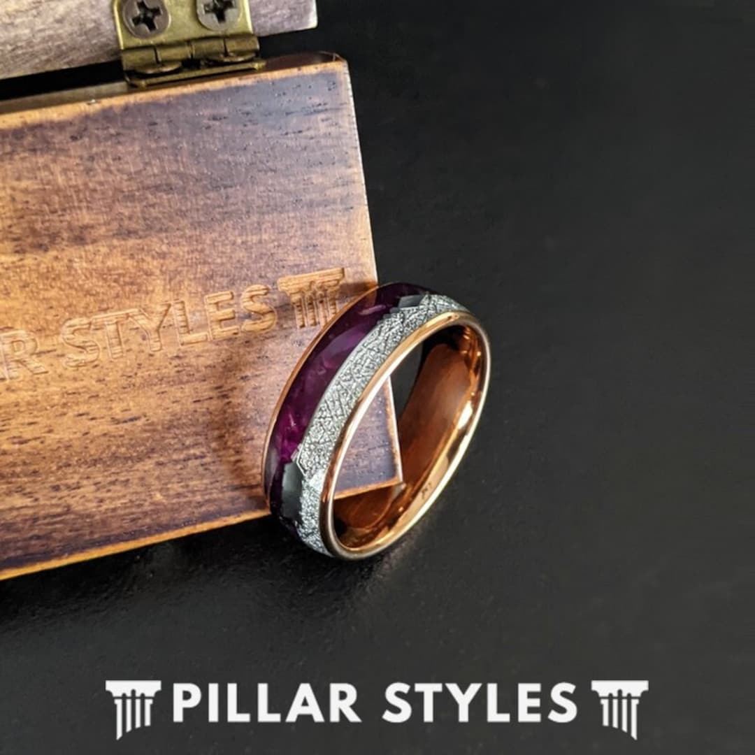 Purple Lapis Lazuli Ring Mens Wedding Band Tungsten Ring, 8mm Meteorite ...