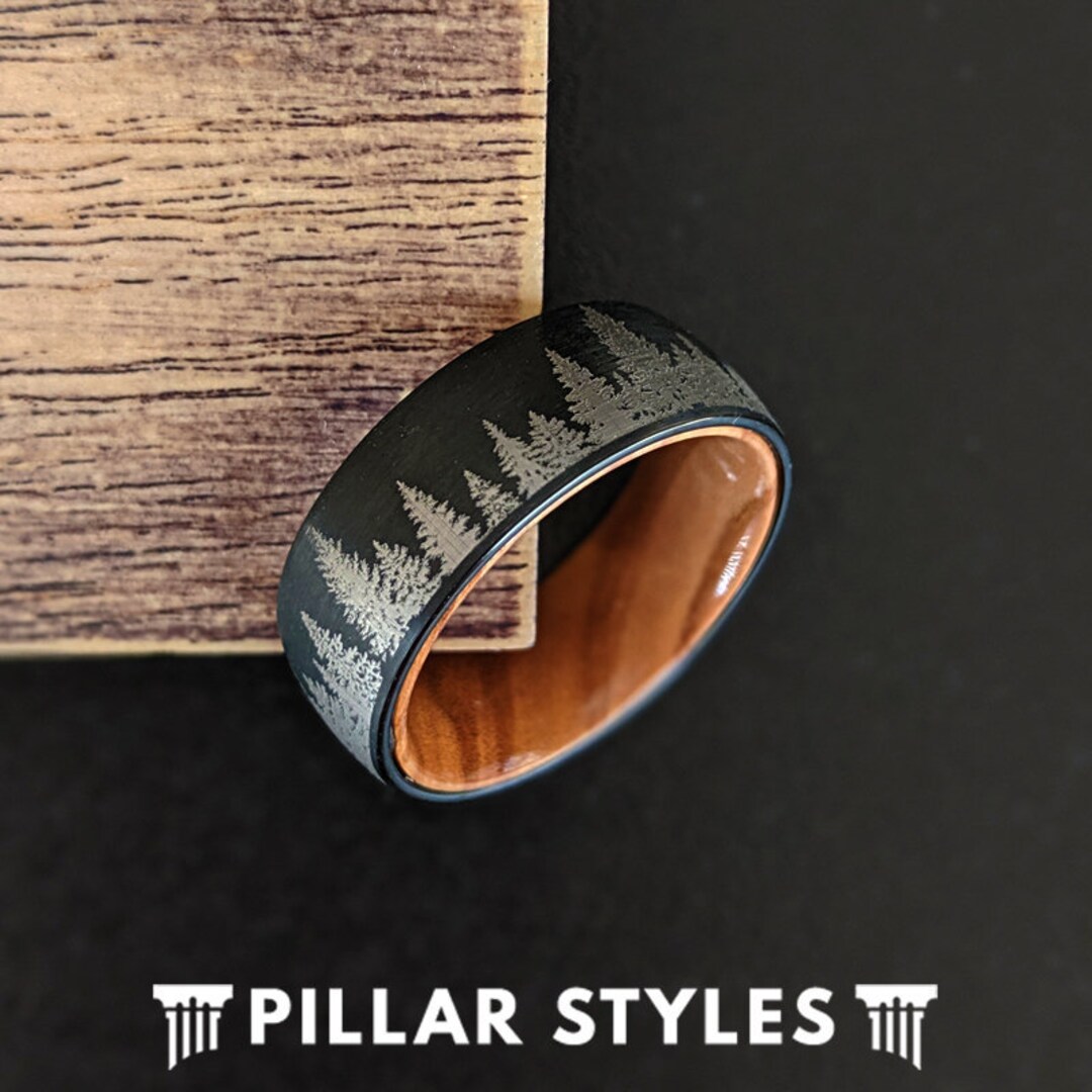 Nature Ring Mens Wedding Band Wood Ring With Forest Trees Mens - Etsy