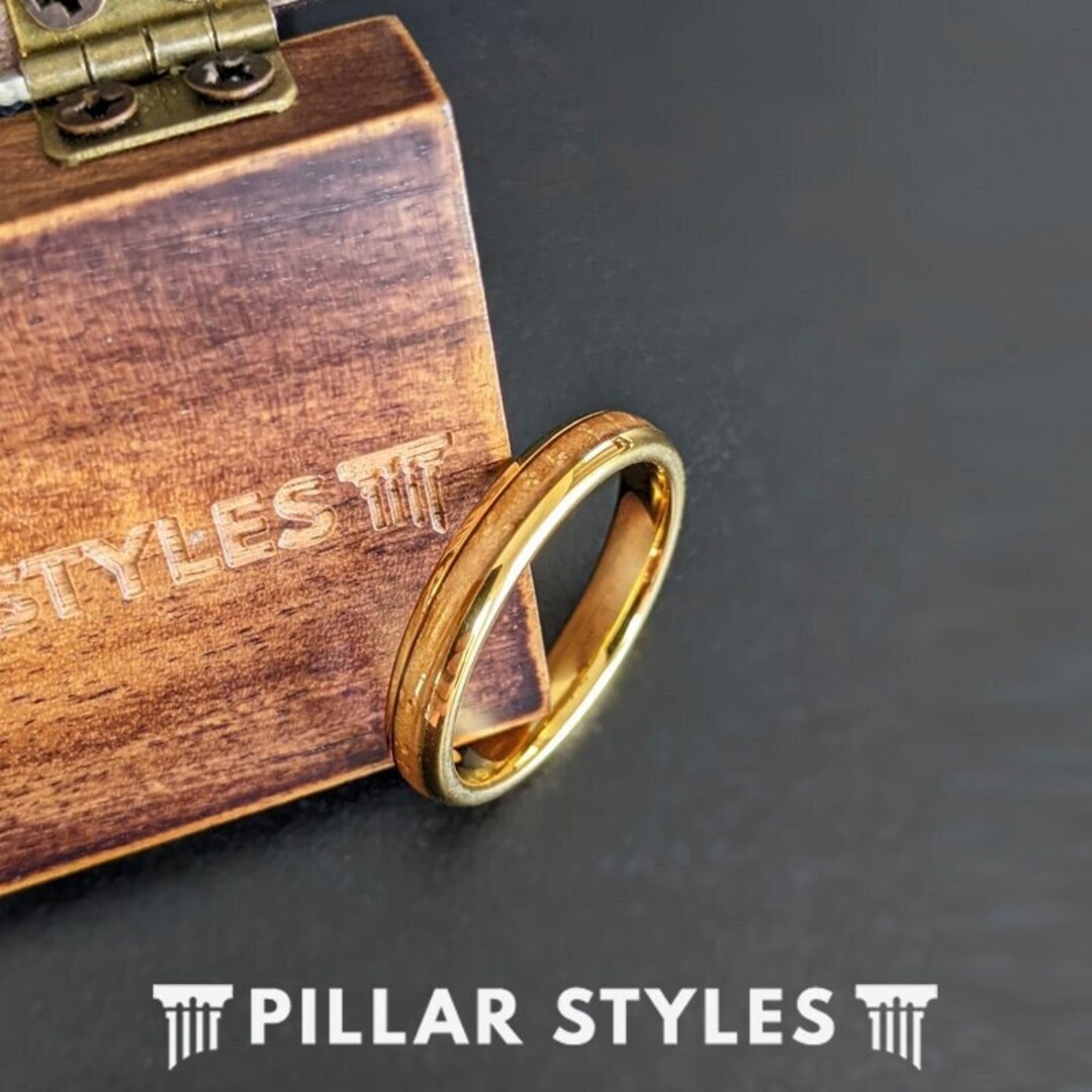 4mm Whiskey Barrel Ring Gold Wedding Bands Womens Ring Bourbon Wood ...