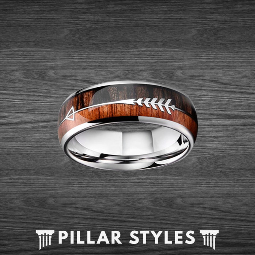 Koa Wood Ring Mens Wedding Band With Arrow Inlay Mens Ring - Etsy