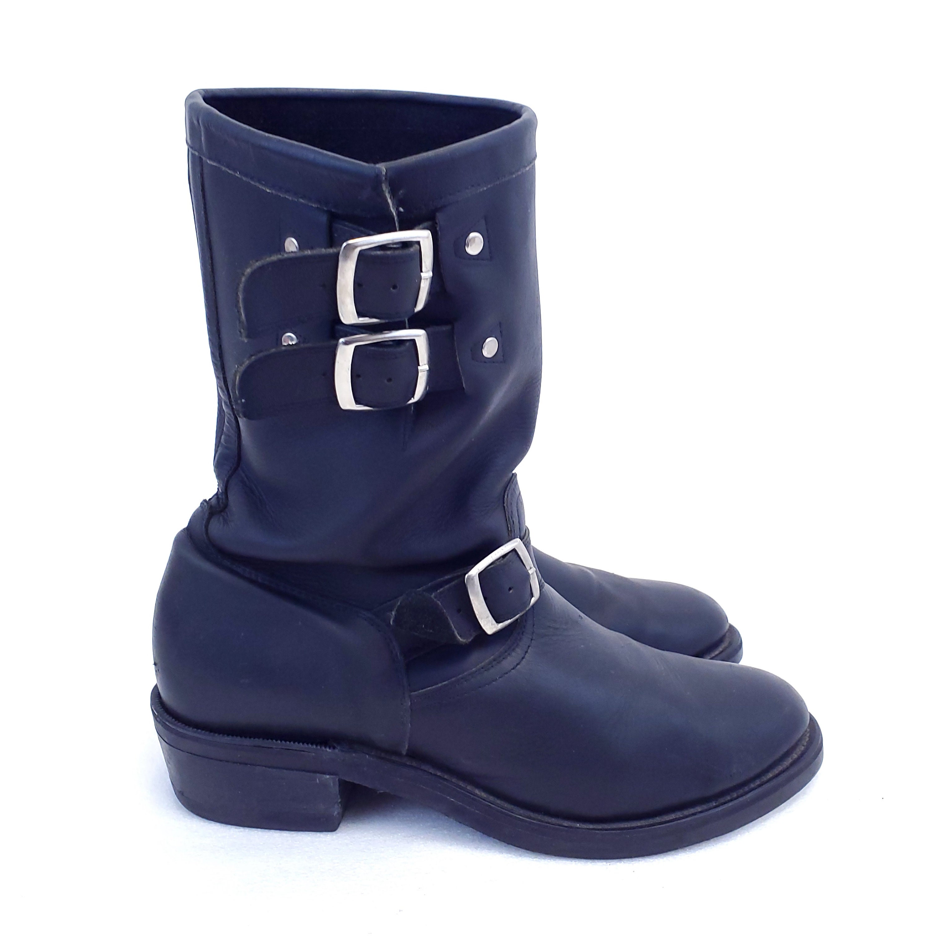 Vintage Black Leather Engineer Boots Men's Boulet Biker Rockabilly Punk ...