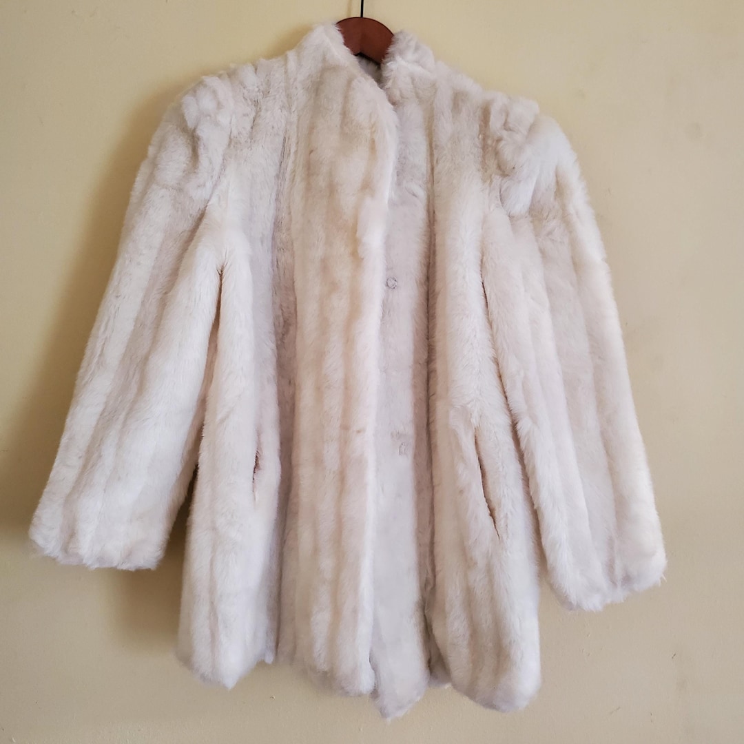 Vintage 1980s White Faux Fur Coat Disco New Wave 80s Party by CASPER Sz ...