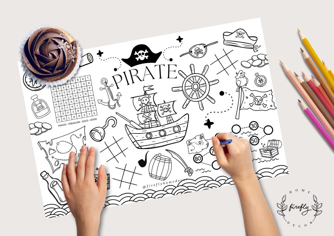 Pirate Coloring Placemat | Party Activity | Kids Coloring Page | Table ...