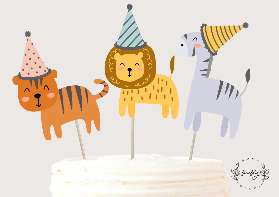 Party Animals Cake Topper Girl Centerpieces Birthday Cake Topper Table ...