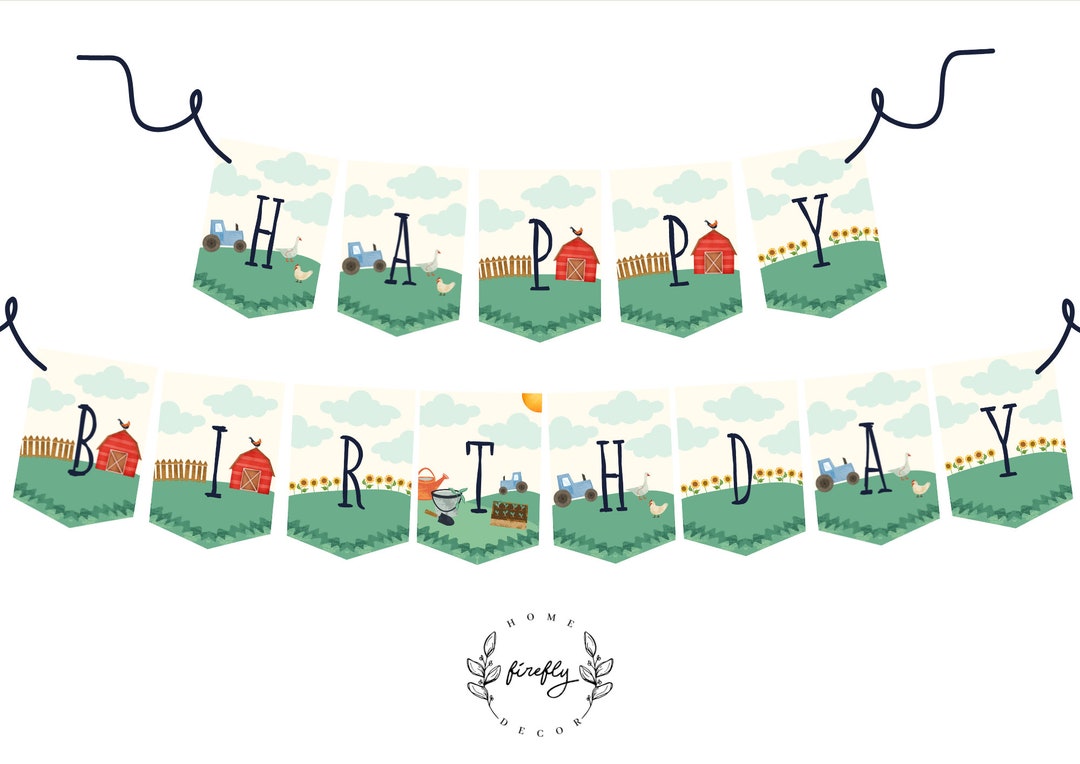 Farm Happy Birthday Banner Boys Farm Birthday Banner Party Decorations ...