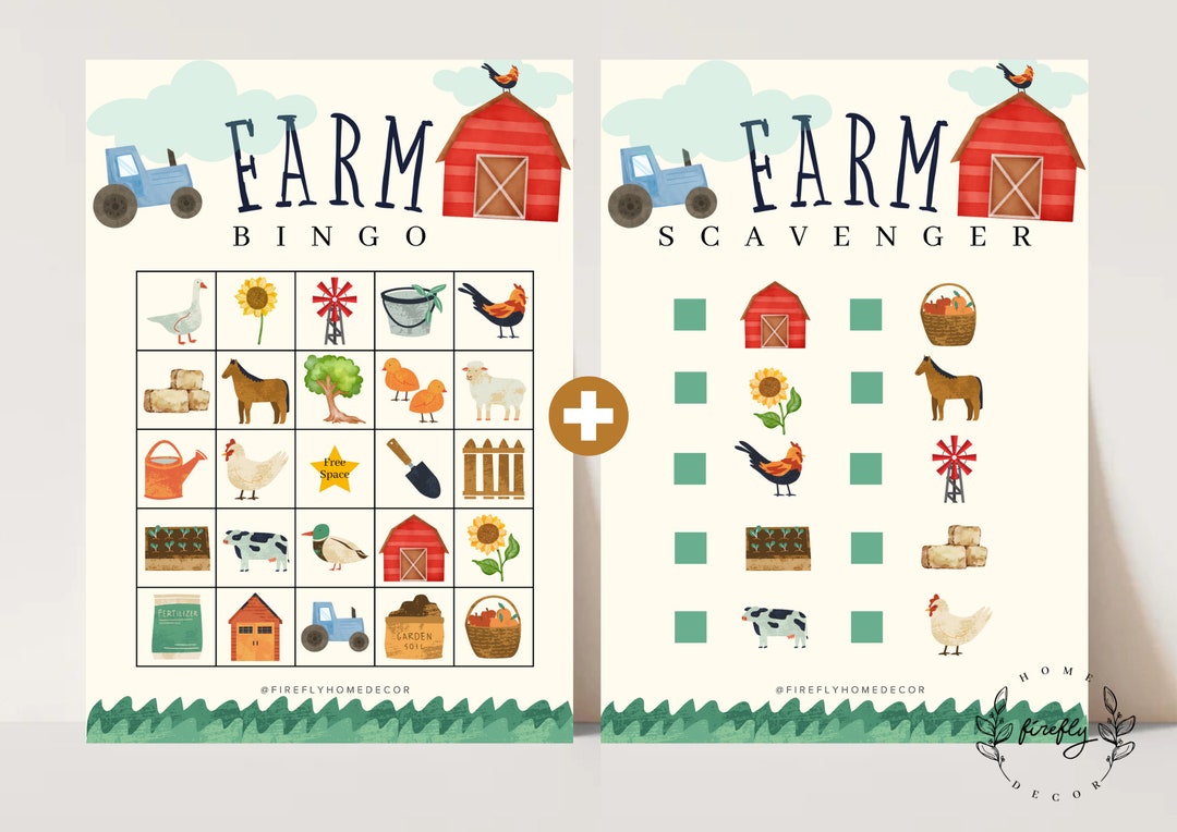 Farm Bingo / Scavenger Hunt Checklist Game Boys Party Birthday Activity ...