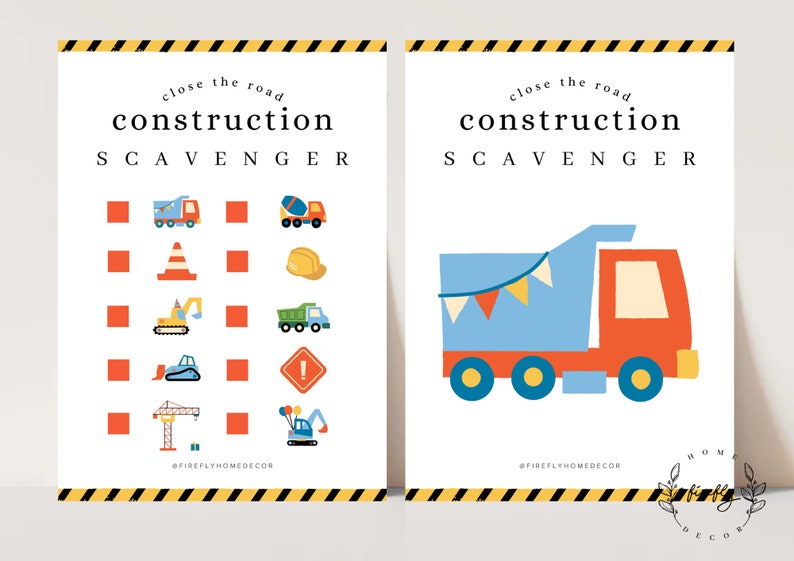 Construction Bingo / Scavenger Hunt Checklist Game Boys Party Birthday ...