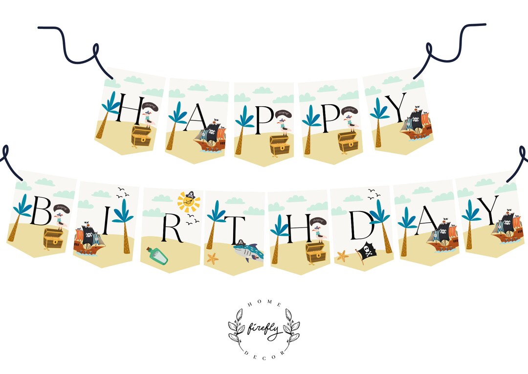 Pirate Happy Birthday Banner Boys Pirate Birthday Banner Party ...