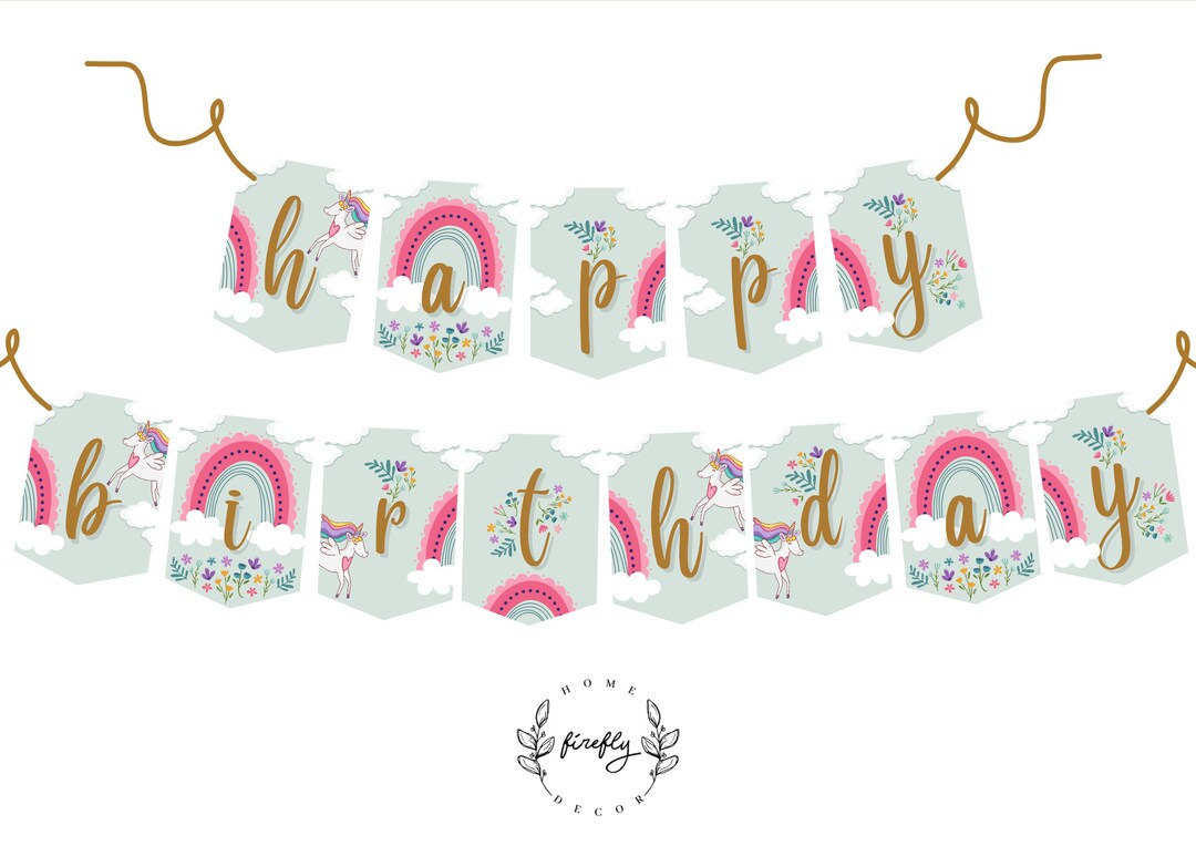 Unicorn Happy Birthday Banner Girl Unicorn Birthday Banner Party ...