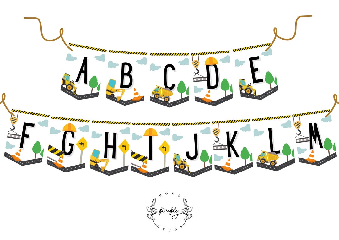 Construction ABC Numbers Banner Boys Construction Birthday Banner Party ...