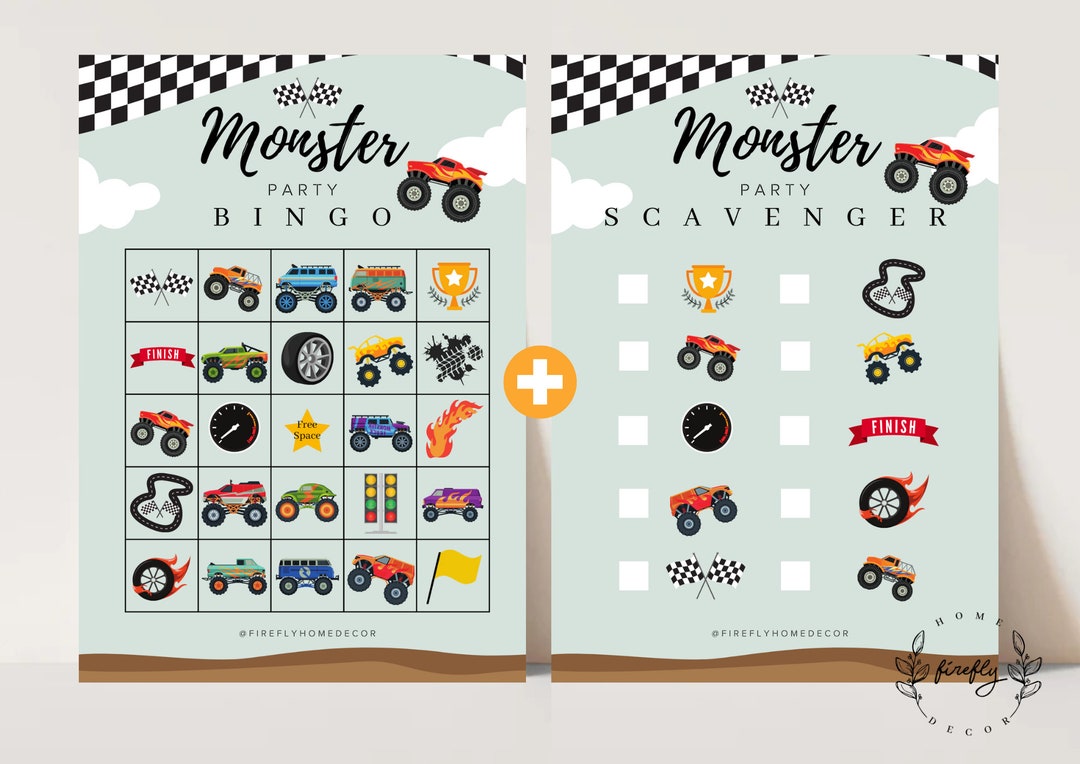 Monster Truck Bingo / Scavenger Hunt Checklist Game Boys Party Birthday ...
