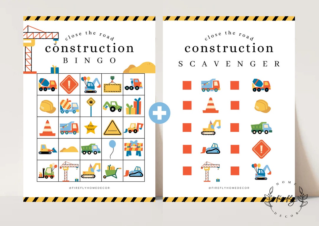 Construction Bingo / Scavenger Hunt Checklist Game Boys Party Birthday ...