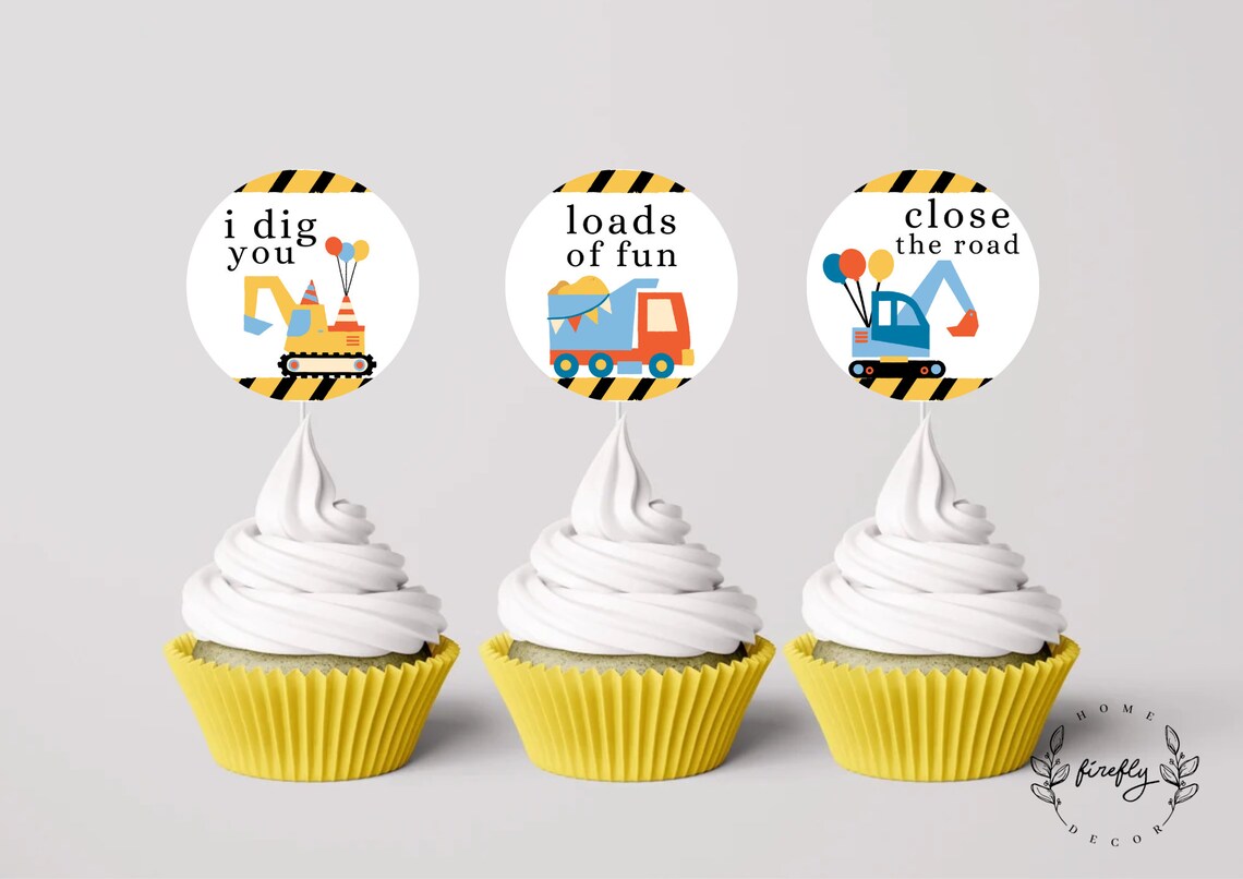 Construction Cupcake Topper Boys Birthday Cupcake Topper Tags Party ...