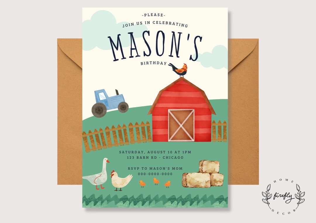 Farm Birthday Invitation Boys Party Birthday Invitation - Etsy