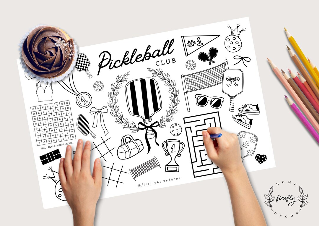 Pickleball Coloring Placemat | Party Activity | Kids Coloring Page ...