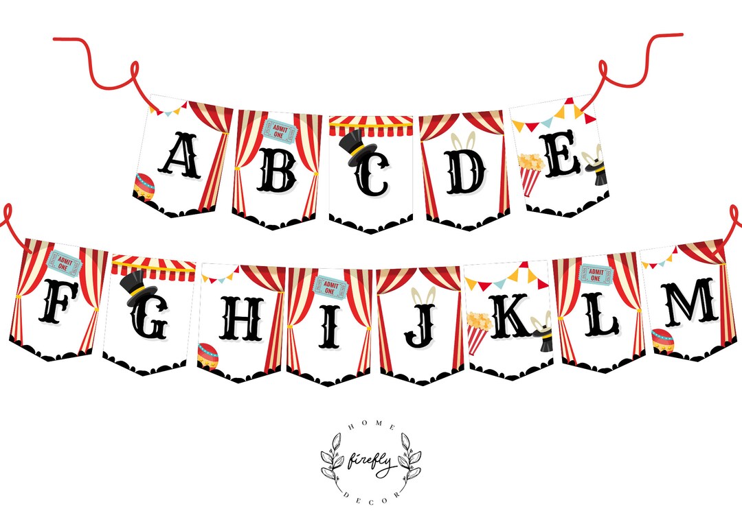 Circus Carnival ABC Numbers Banner Boys Circus Birthday Banner Party ...
