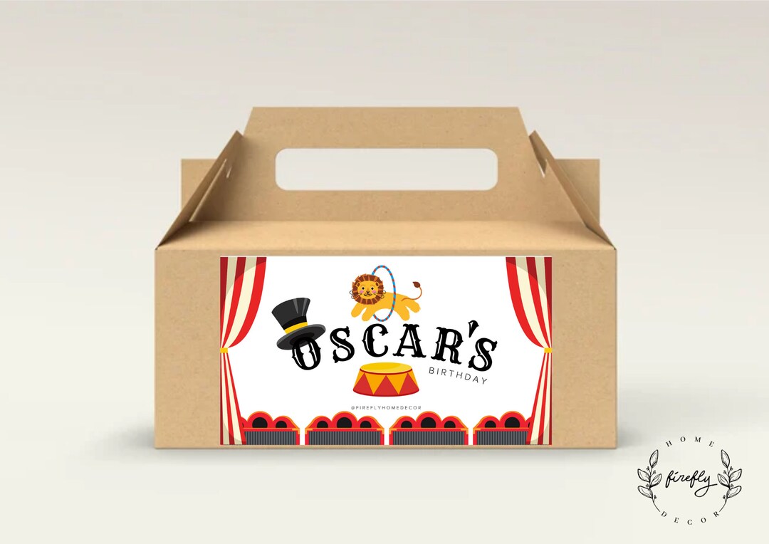 Circus Birthday Party Gable Box Favor Label Boys Gift Box Label Tags ...