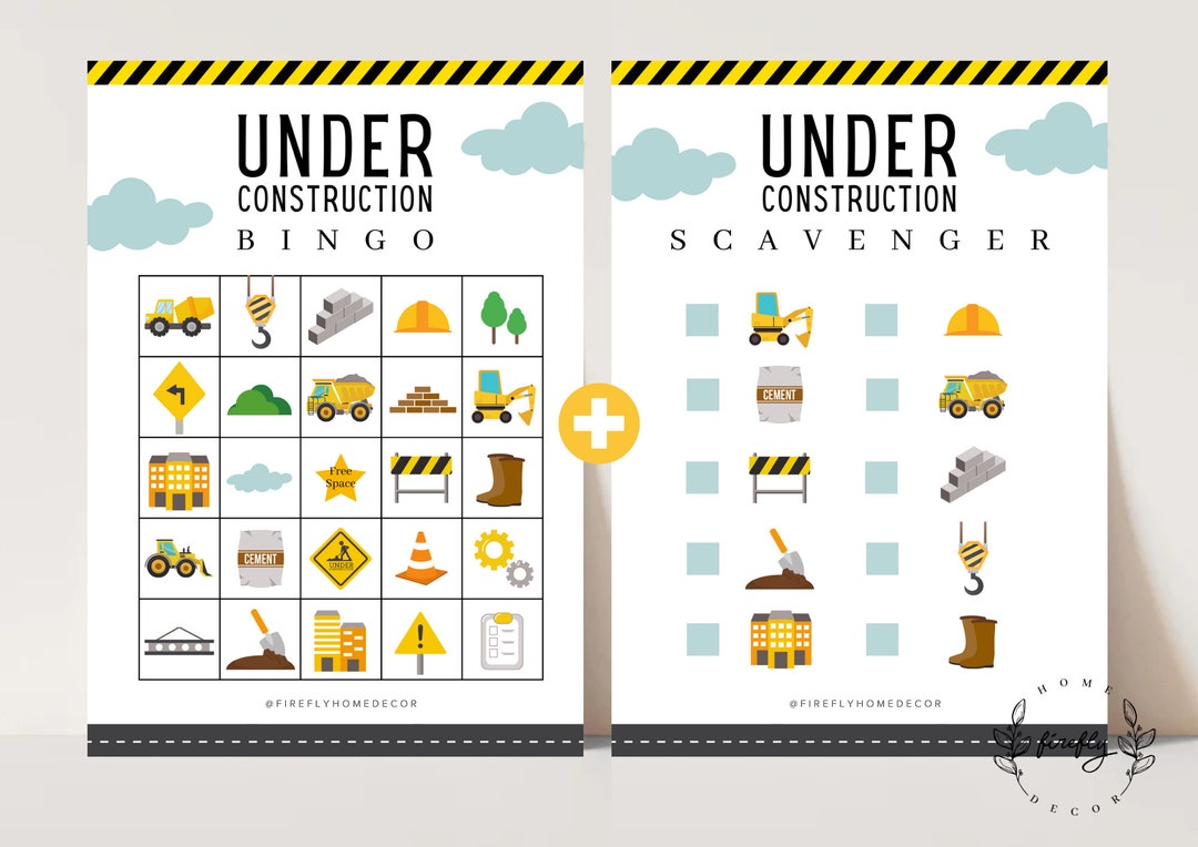 Construction Bingo / Scavenger Hunt Checklist Game Boys Party Birthday ...