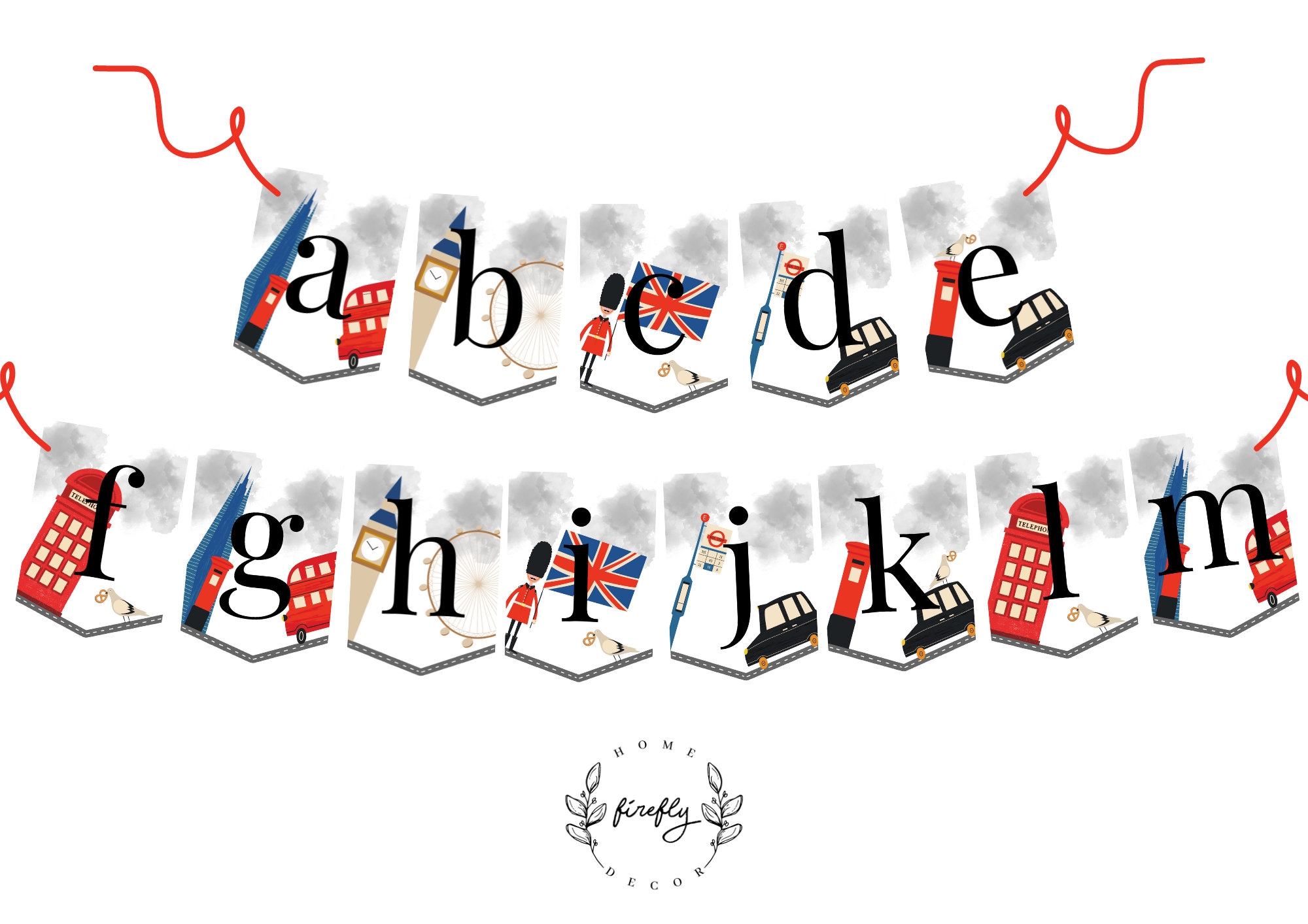 London ABC Numbers Banner Boys London Birthday Banner Party Decorations ...