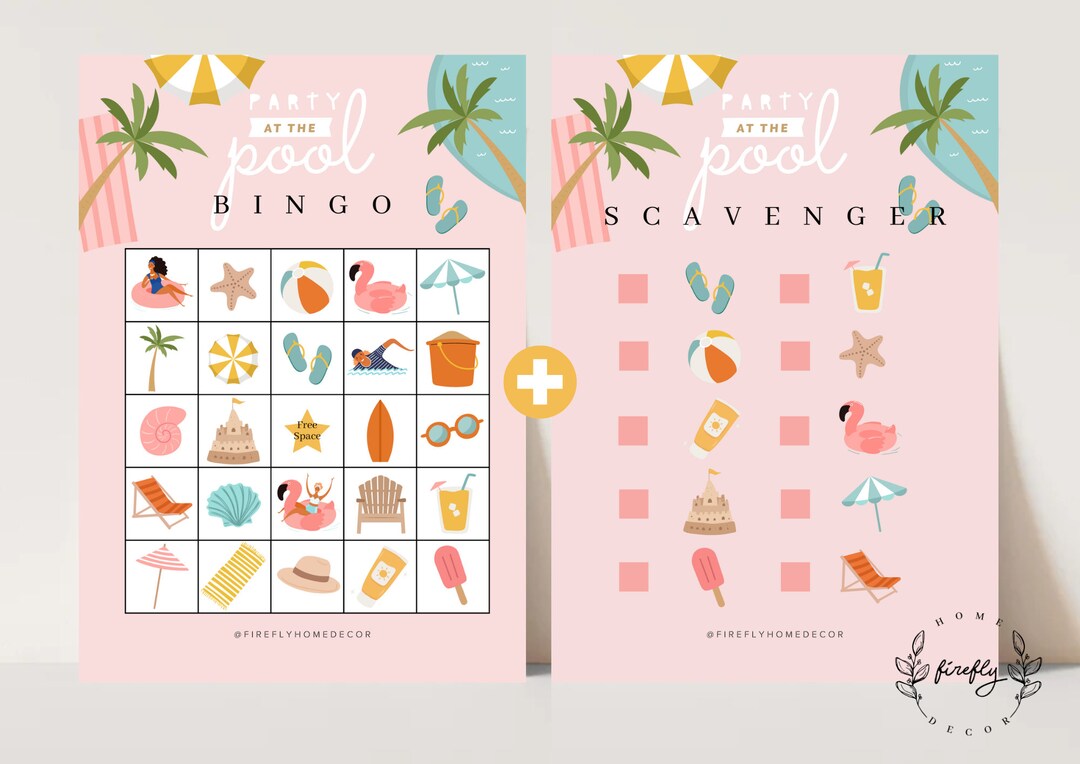 Pool Party Bingo / Scavenger Hunt Checklist Game Girl Party Birthday ...