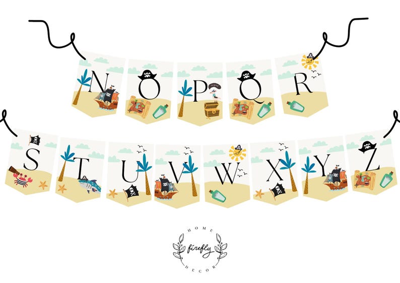 Pirate ABC Numbers Banner Boys Pirate Birthday Banner Party Decorations ...