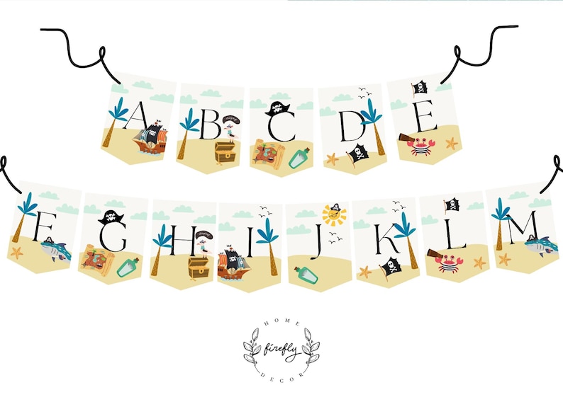 Pirate ABC Numbers Banner Boys Pirate Birthday Banner Party Decorations ...