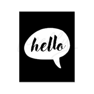 Hello Black & White - Nursery Wall Art Decor Kids Bedroom Printable ...