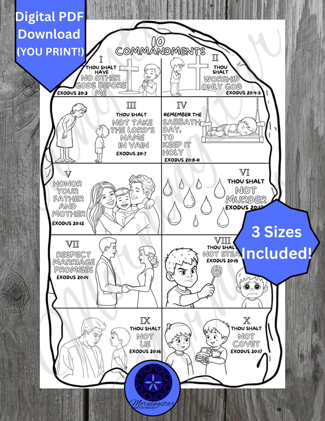10 Commandments Coloring Page | Bible Verse Printable (3 Sizes ...