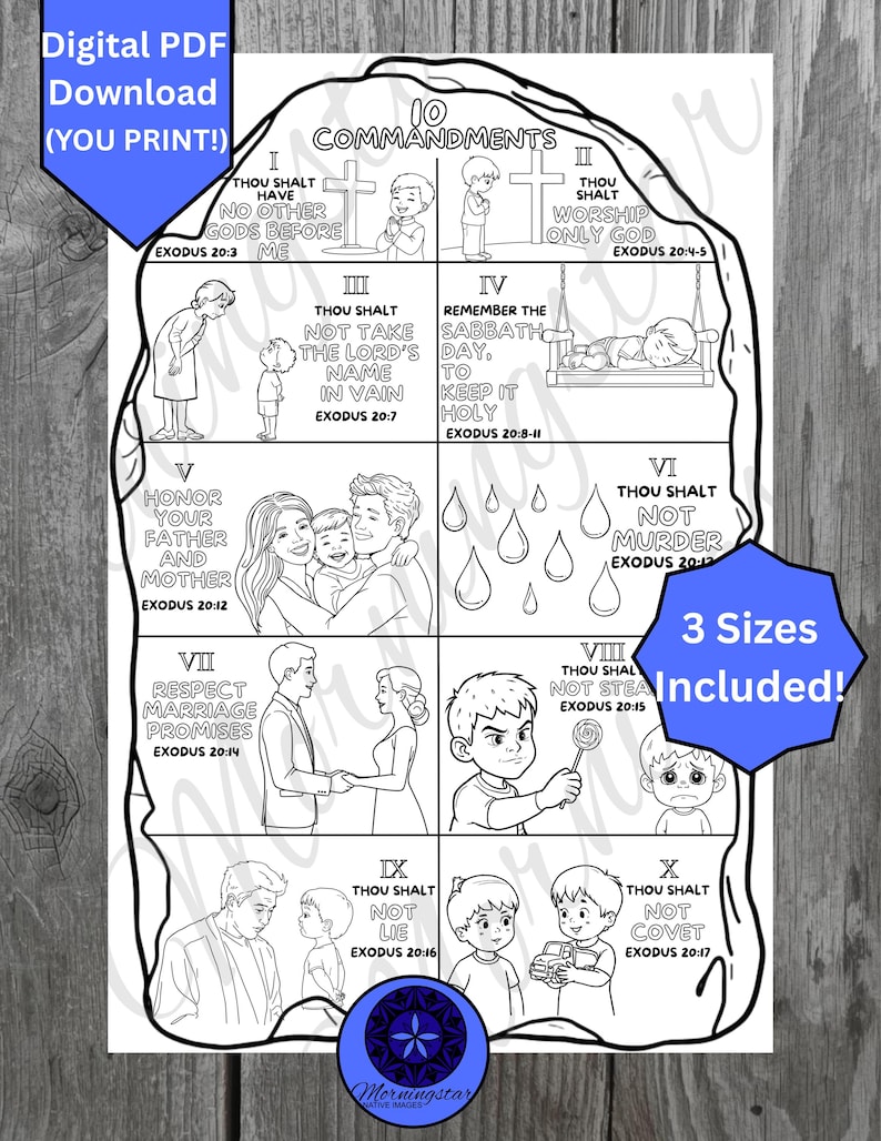 10 Commandments Coloring Page | Bible Verse Printable (3 Sizes ...