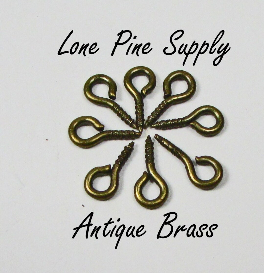 100 10mm Antique Brass Eye Screws, 3/8 Eye Screws, Brass Eye Screws ...