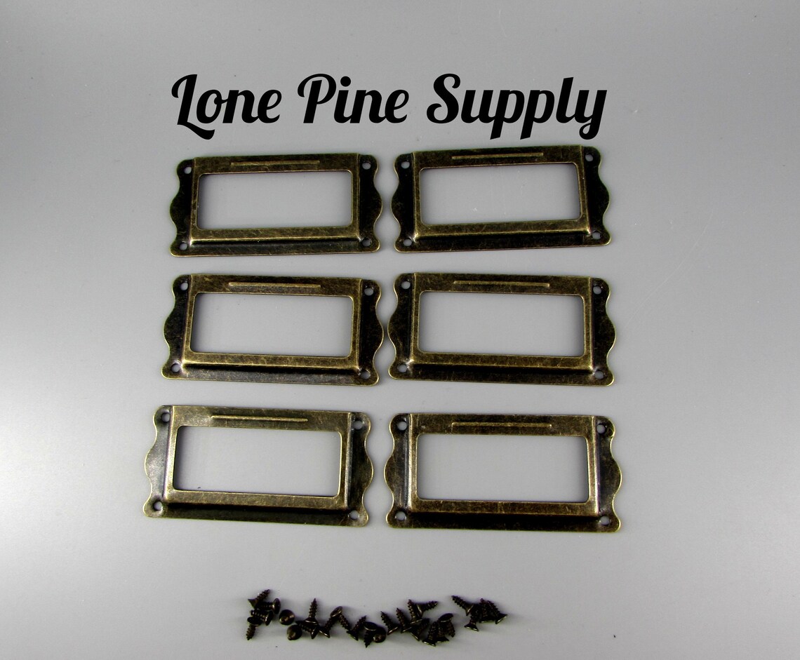 6 Antique Brass Drawer Label Holders Drawer Tag Holders - Etsy
