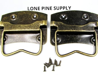 2 Antique Vintage Style Solid Brass Box Trunk Chest Door Handles 4 1/4 ...