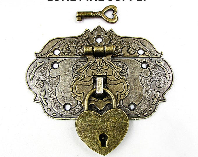 Antique Brass Latch With Key Lock, Jewelry Box Latch, Box Latch, 3-inch ...