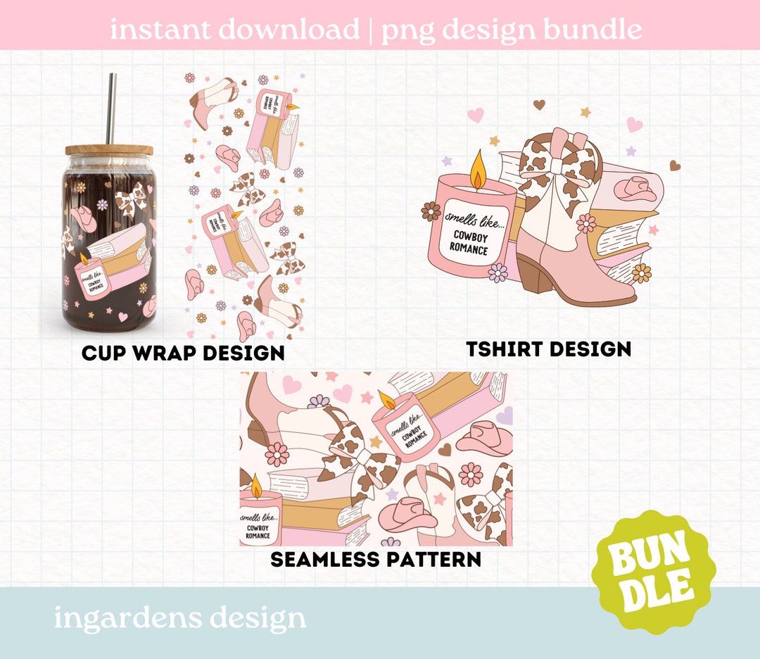 Cowboy Romance Bookish PNG Bundle, Cup Wrap, Seamless Pattern, T-shirt ...