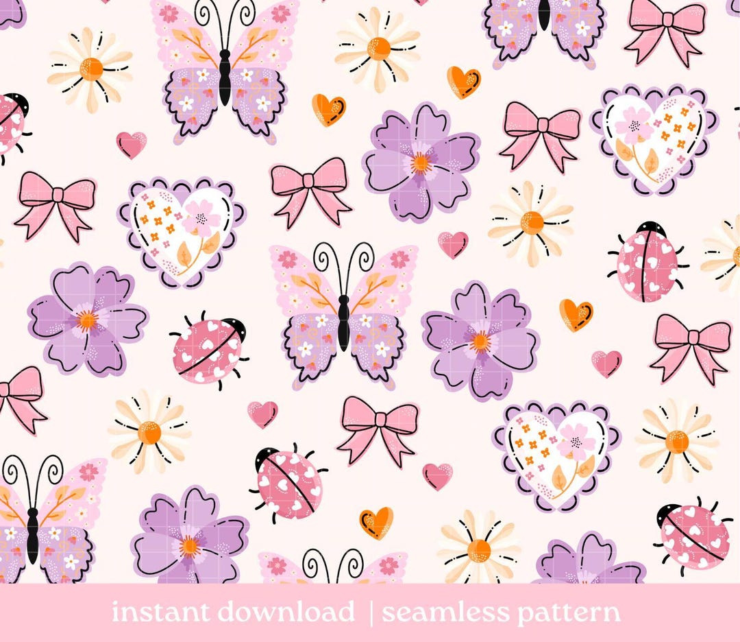 Butterfly Floral Seamless Pattern, Spring Summer Seamless Pattern ...