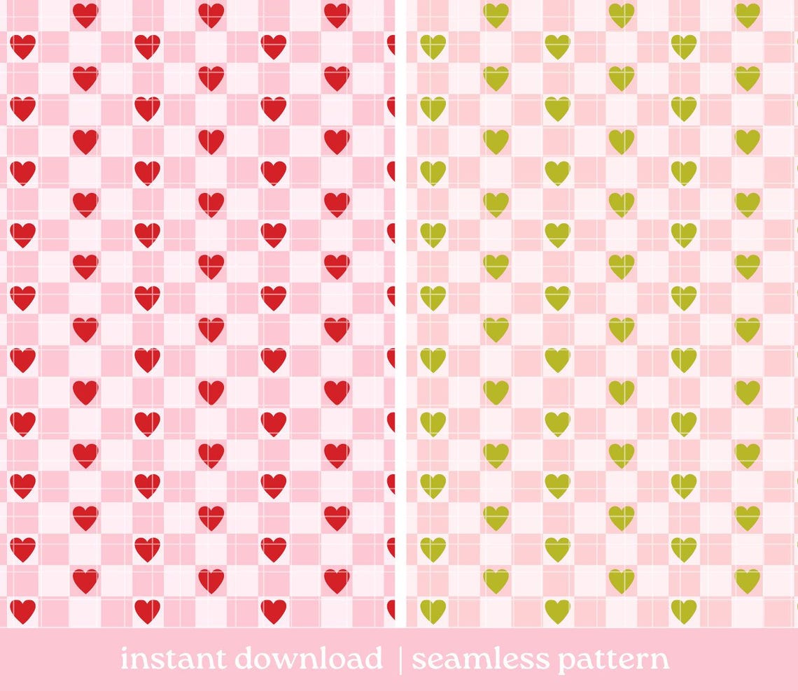 Checkered Heart Seamless Pattern, Checkered Seamless Pattern, Digital ...
