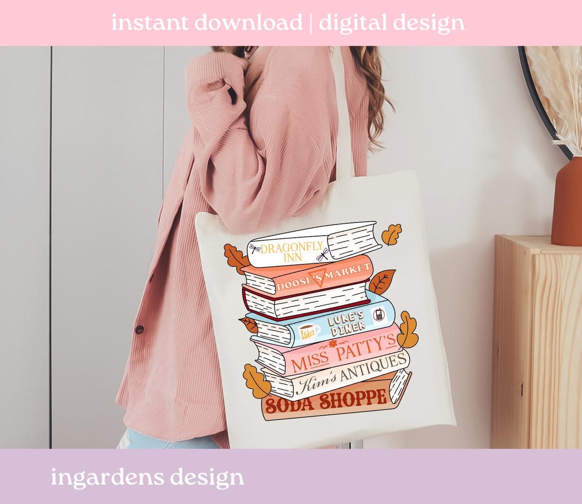 Fall Book Stack PNG, Stars Hollow Girls Png, Gilmore Autumn Fall Season ...