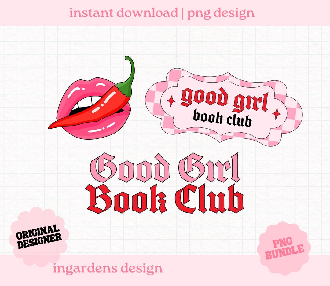 Good Girl Book Club Clipart Bundle PNG, Bookish Romance PNG, Digital ...