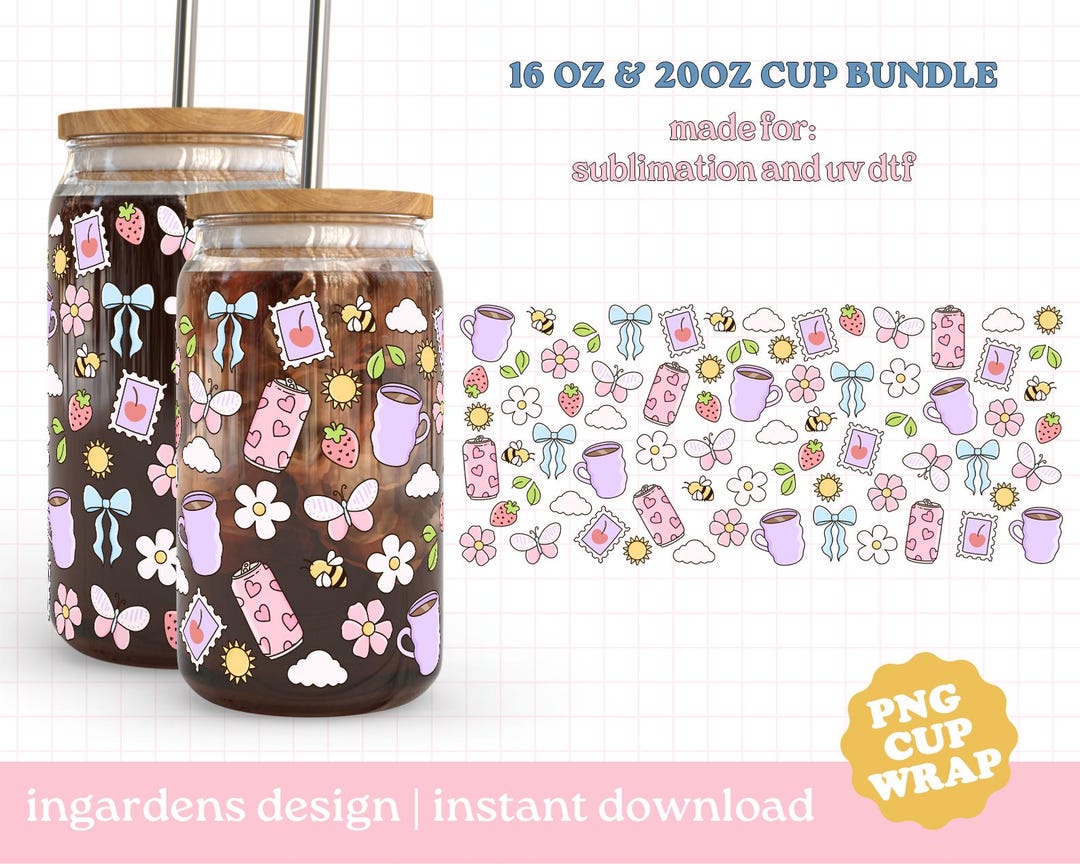 Simple Summer Cup Wrap PNG, Libby Cup Wrap Design 16oz Glass Can Wrap ...
