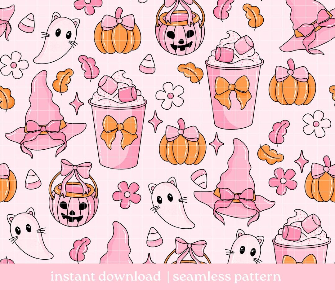 Coquette Halloween Seamless Pattern, Fall Autumn Pink Halloween ...