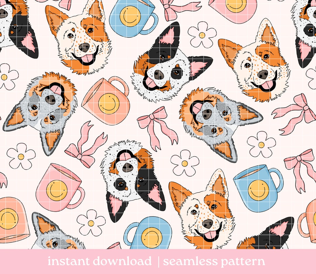 Red and Blue Heeler Seamless Pattern, Dog Lover Seamless Pattern ...