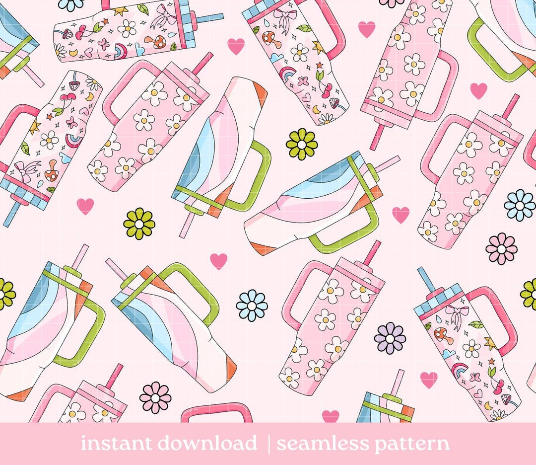 Girly Cups Seamless Pattern, Soft Girl Pattern, Digital Download ...