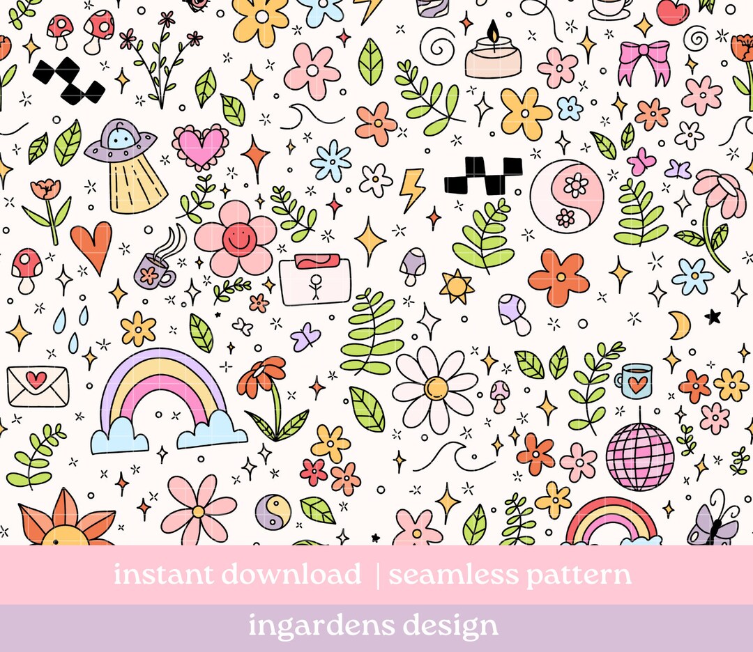 Hand Drawn Doodles Seamless Pattern, Digital Download, Seamless Pattern ...