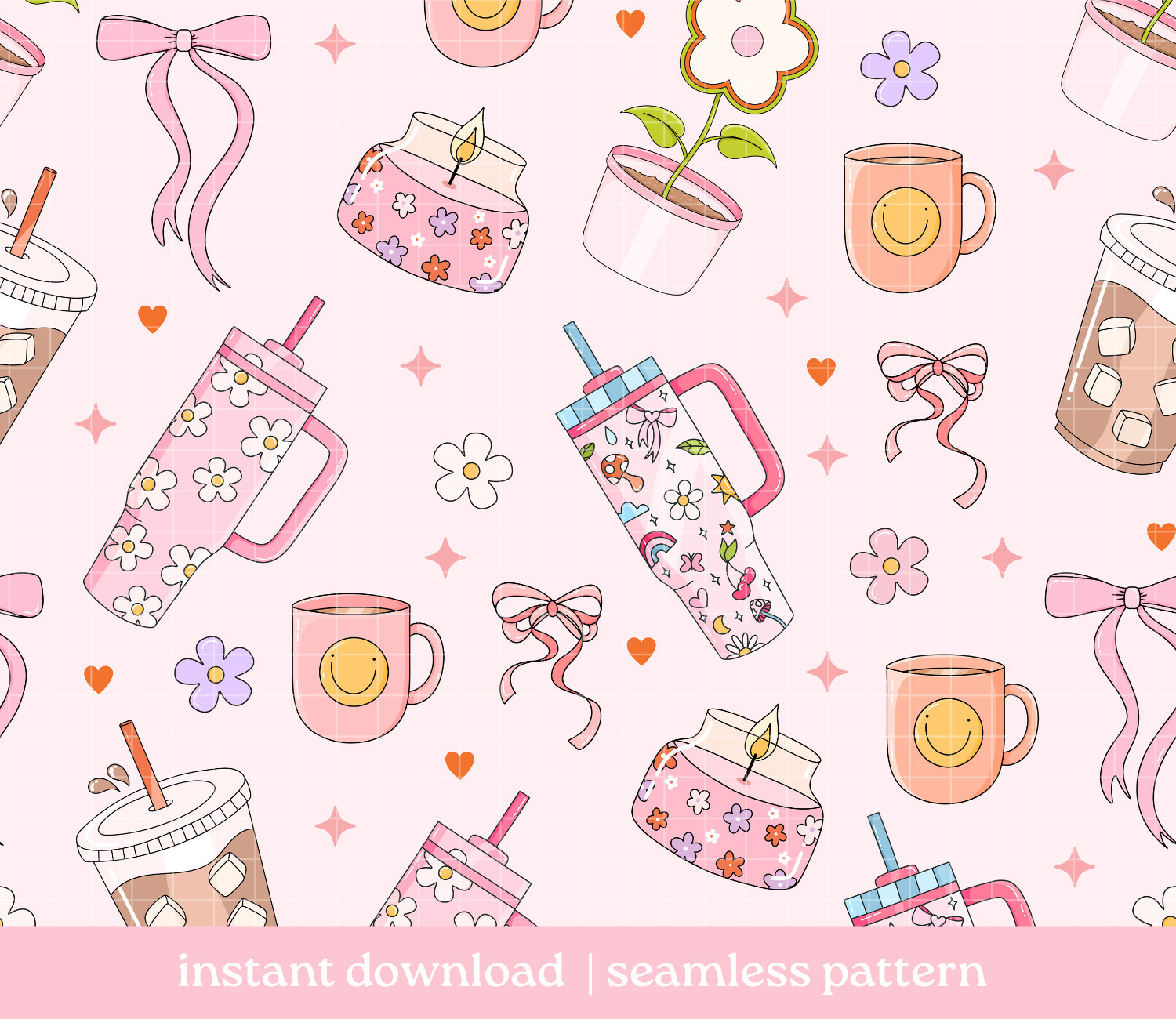 Girly Pattern II Seamless Pattern, Soft Girl Pattern, Digital Download, Seamless Pattern, Girly ...