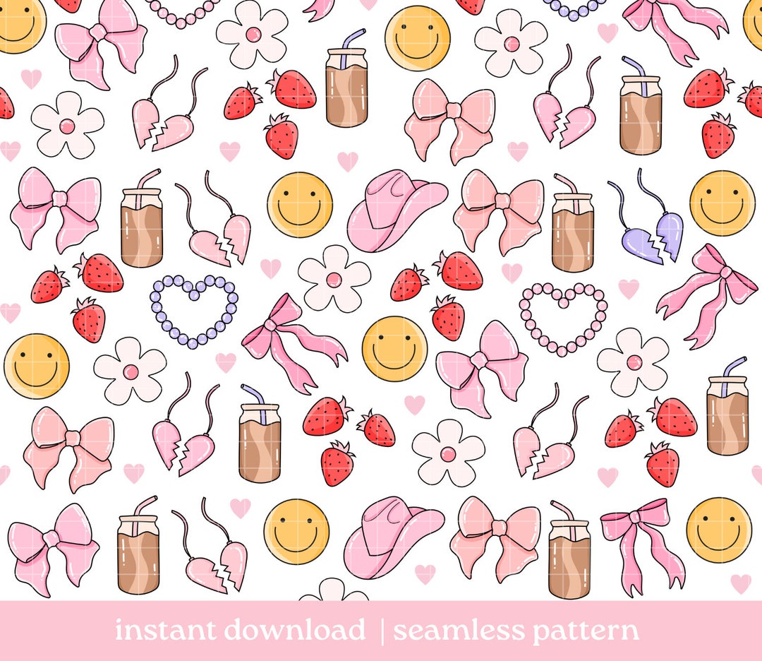 Girly Things Seamless Pattern, Coquette Girlie Coffee Pattern, Digital Download, Seamless ...