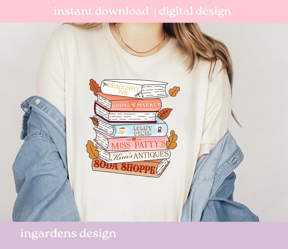 Fall Book Stack PNG, Stars Hollow Girls Png, Gilmore Autumn Fall Season ...