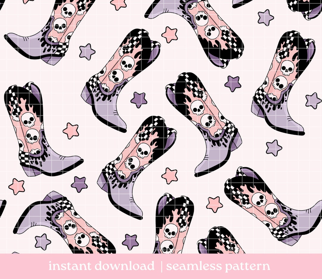 Emo Cowgirl Seamless Pattern, Seamless Pattern, Cute Cowgirl Boots ...