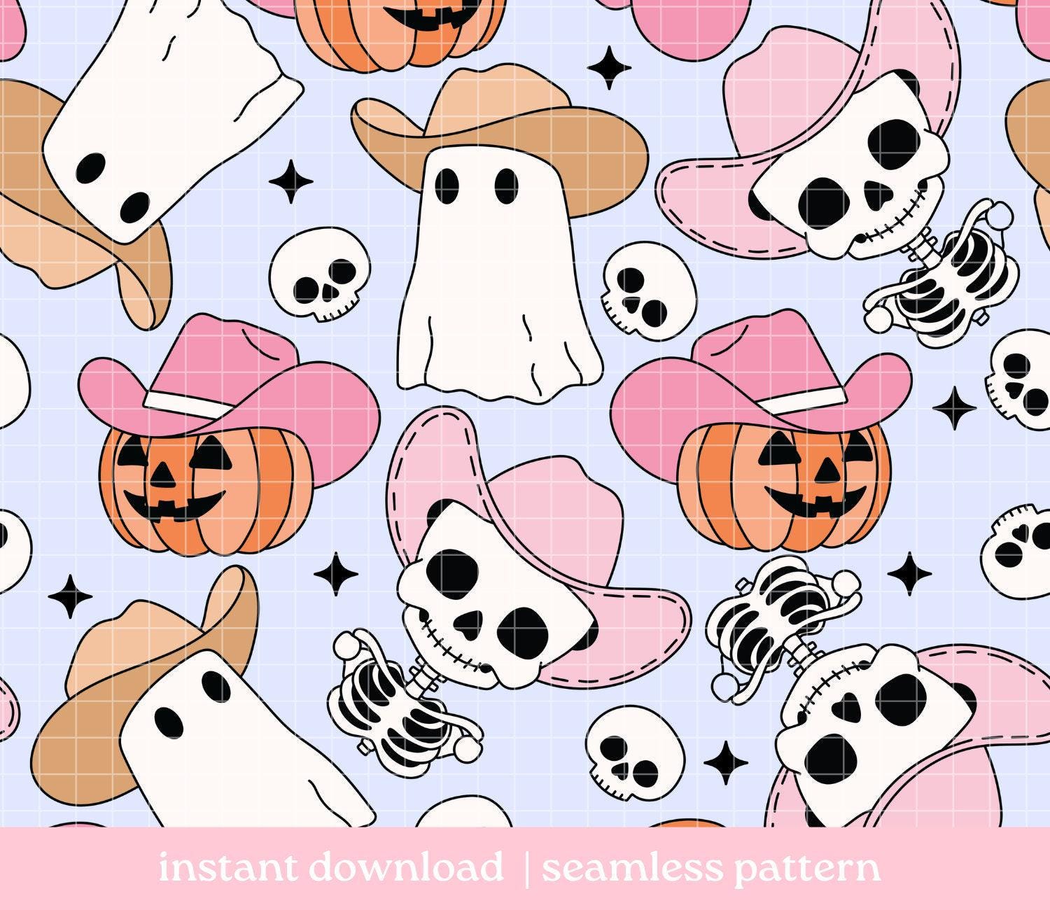 Howdy Boos Seamless Pattern, Ghost Halloween Western Cowboy Halloween ...