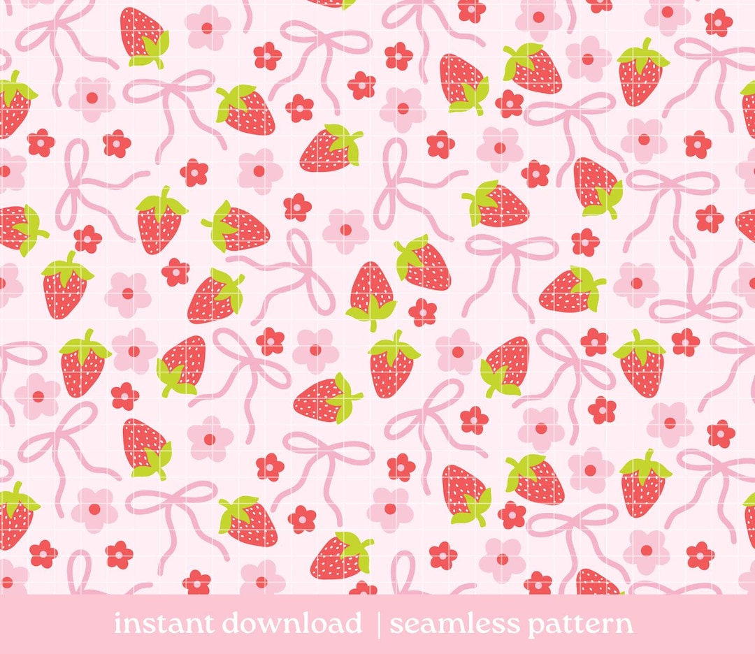 Strawberry Bow Seamless Pattern, Seamless Pattern, Strawberry Love ...