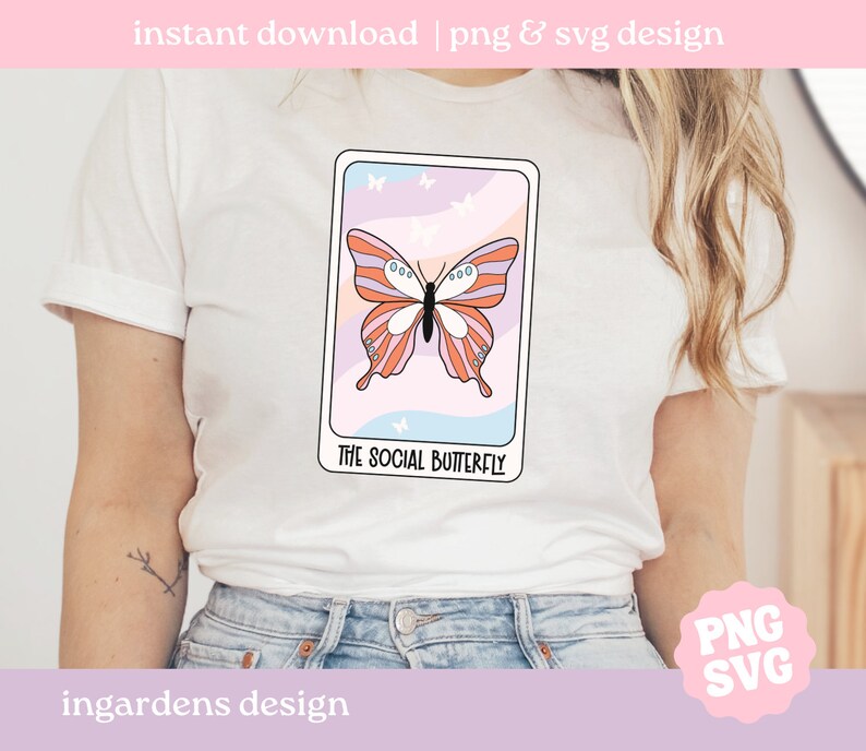 Social Butterfly Tarot Card SVG PNG, Butterfly Design for Tarot Card ...